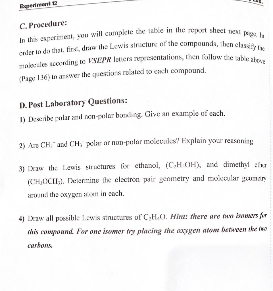 Solved Experiment 12 C. Procedure: In this experiment, you | Chegg.com