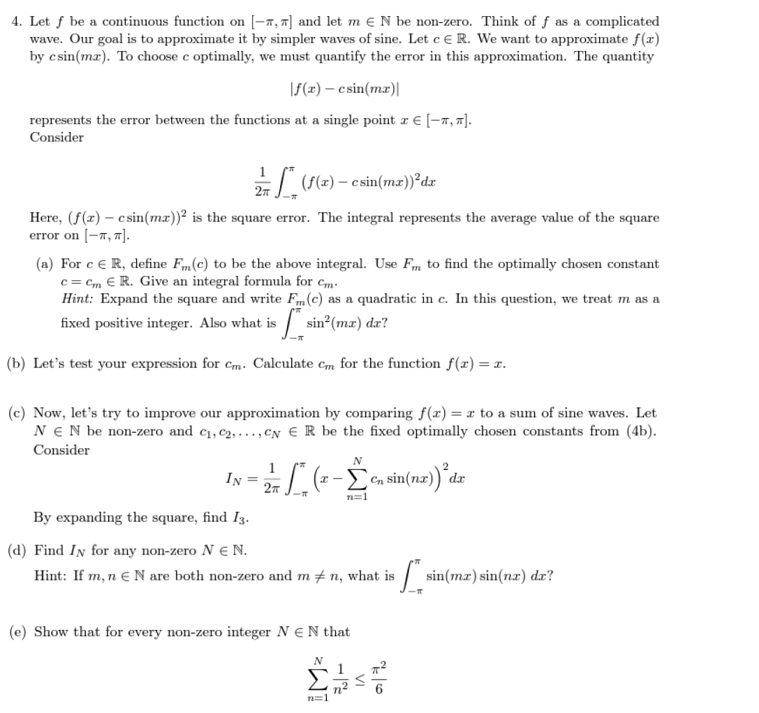 Solved 4. Let f be a continuous function on [−π,π] and let | Chegg.com