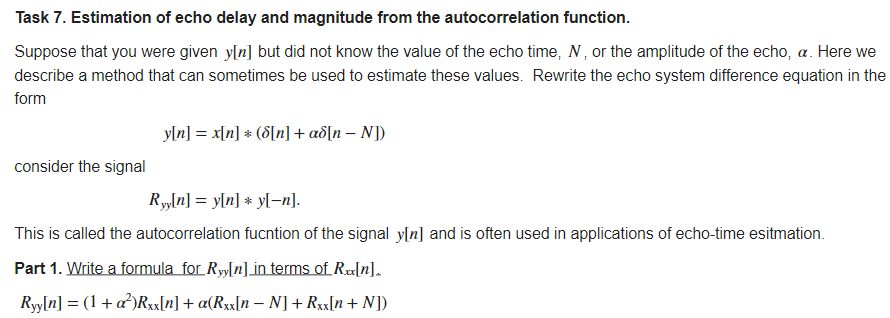 Task 7. Estimation of echo delay and magnitude from | Chegg.com