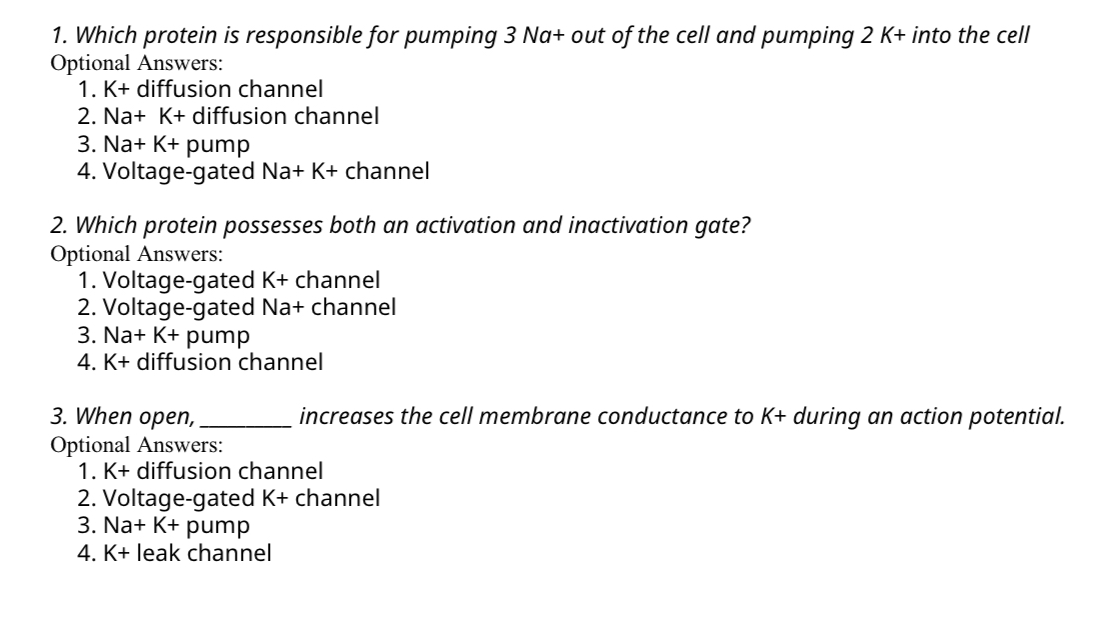 Solved Which protein is responsible for pumping 3Na+ ﻿out of | Chegg.com