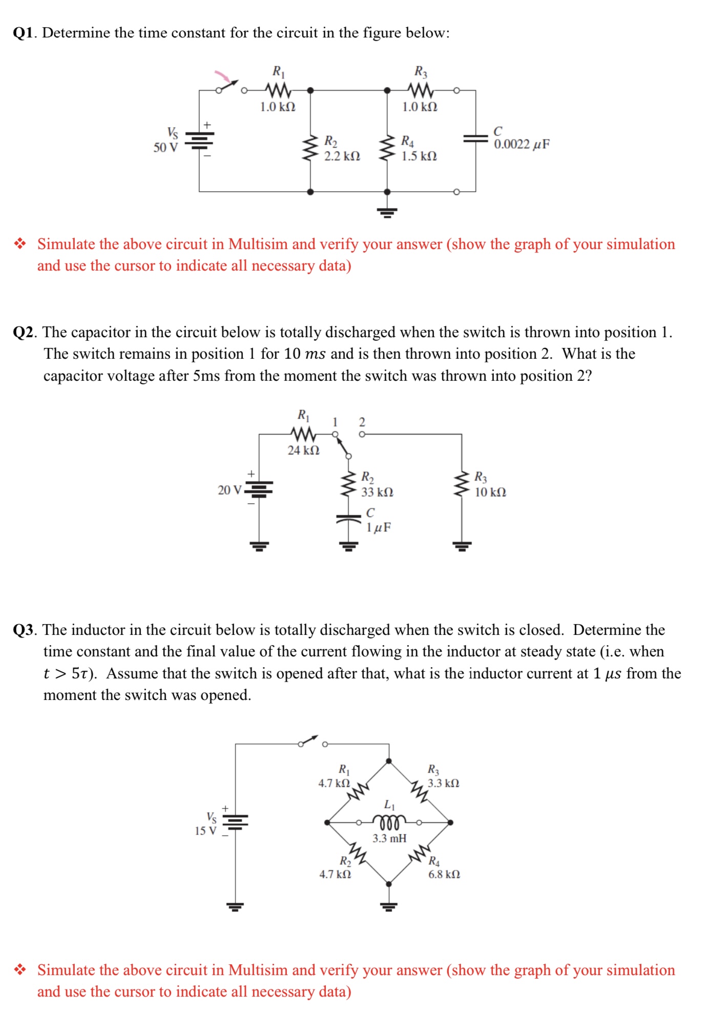 Solved Q1. Determine the time constant for the circuit in | Chegg.com