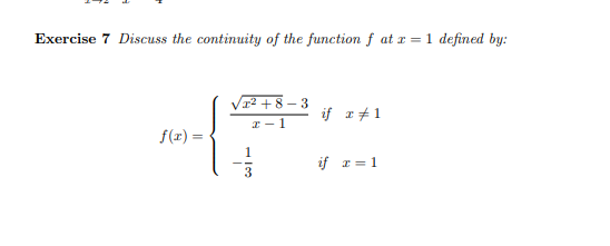 Solved Exercise 7 ﻿Discuss the continuity of the function f | Chegg.com