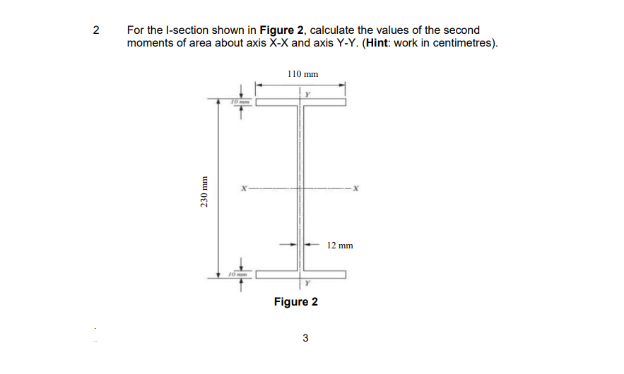 Solved 2 For the I-section shown in Figure 2, calculate the | Chegg.com