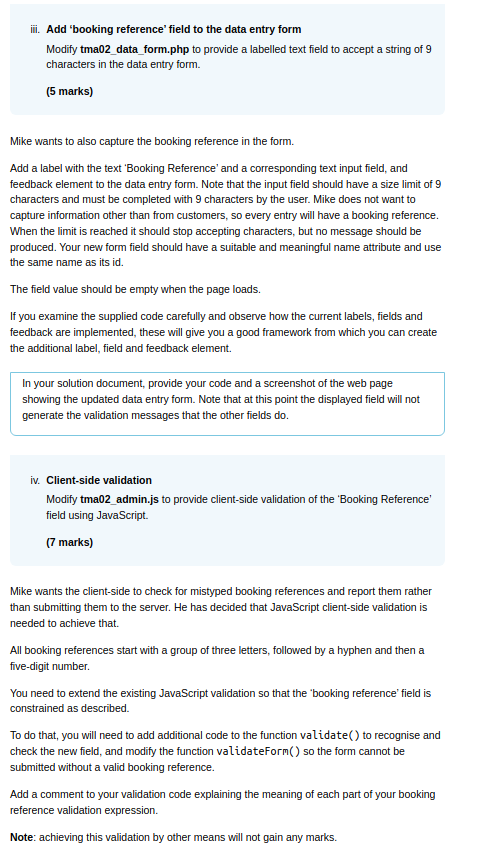 Solved iii. Add 'booking reference' field to the data entry | Chegg.com