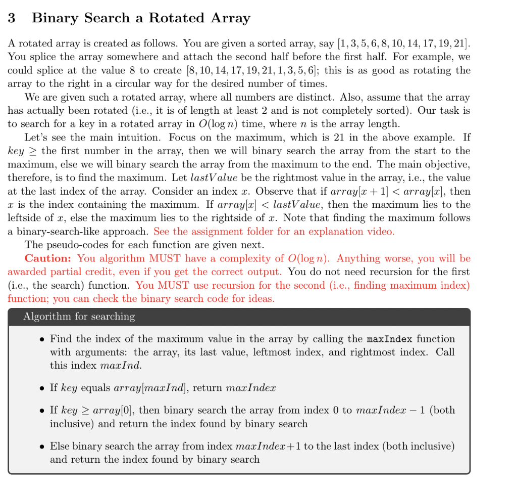 Solved 3 Binary Search a Rotated Array A rotated array is | Chegg.com
