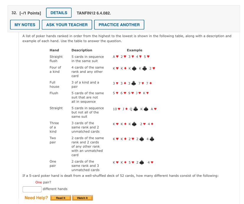 Solved 2. [-/1 Points] TANFIN12 6.4.082. A list of poker | Chegg.com