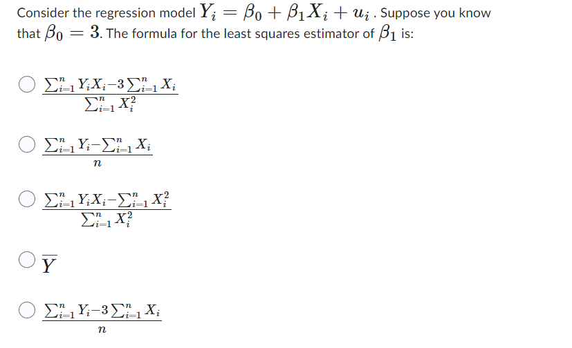 Solved Consider the regression model Yi=β0+β1Xi+ui. Suppose | Chegg.com
