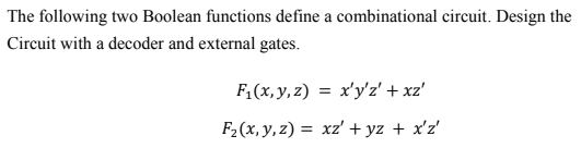 Solved The following two Boolean functions define a | Chegg.com