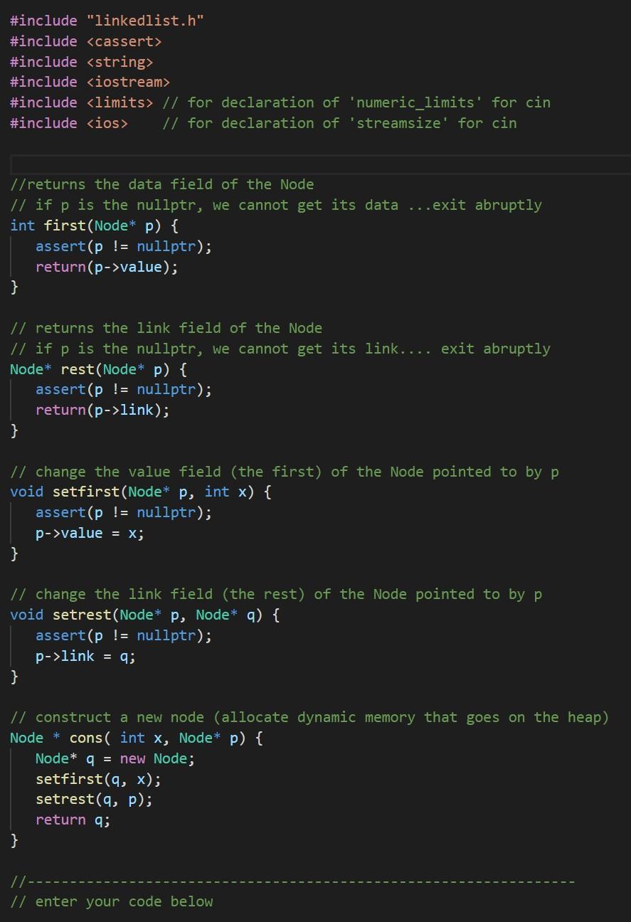 We will represent a linked list of integers using the | Chegg.com