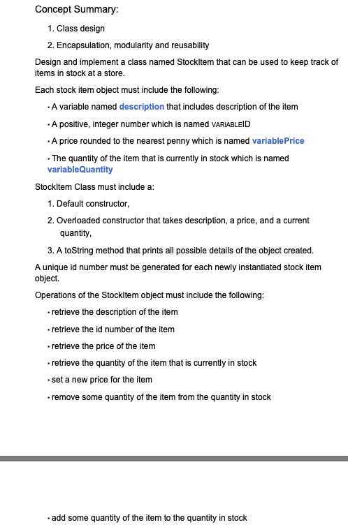 Solved Concept Summary: 1. Class design 2. Encapsulation, | Chegg.com