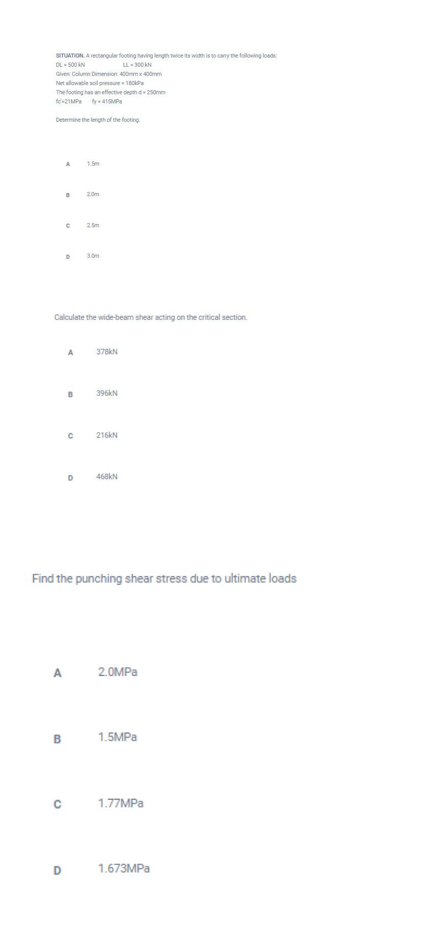Solved SITUATION. A rectangular footing having length twice | Chegg.com