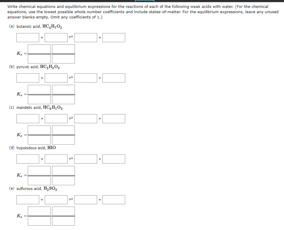 Solved Write chemical equations and equilibrium expressions | Chegg.com
