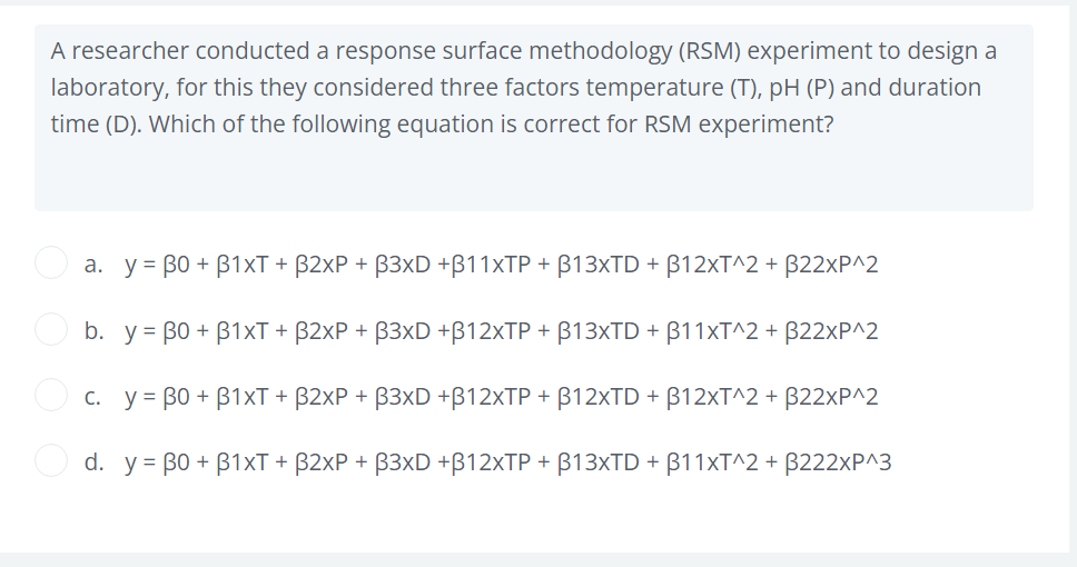 Solved A researcher conducted a response surface methodology | Chegg.com