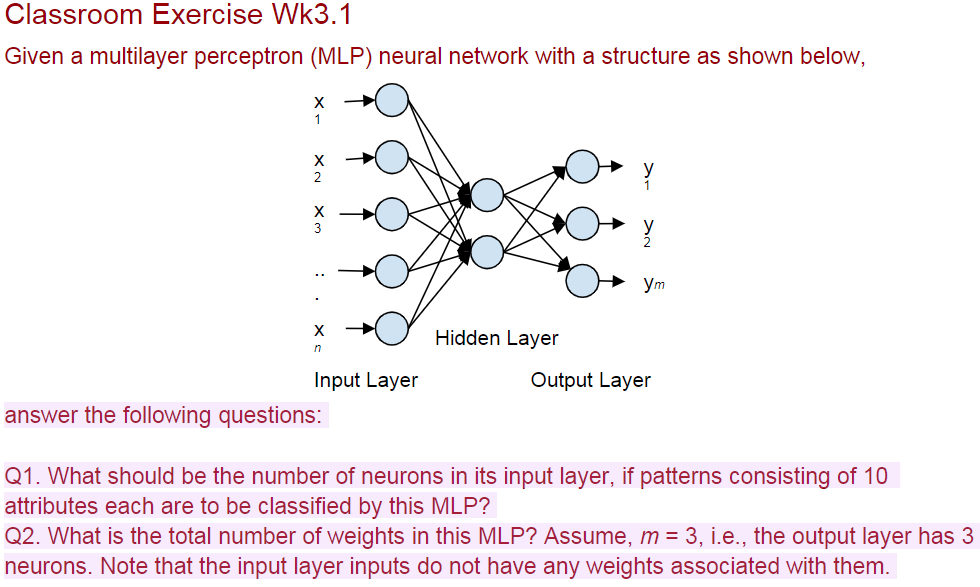 Solved Given a multilayer perceptron (MLP) neural network | Chegg.com