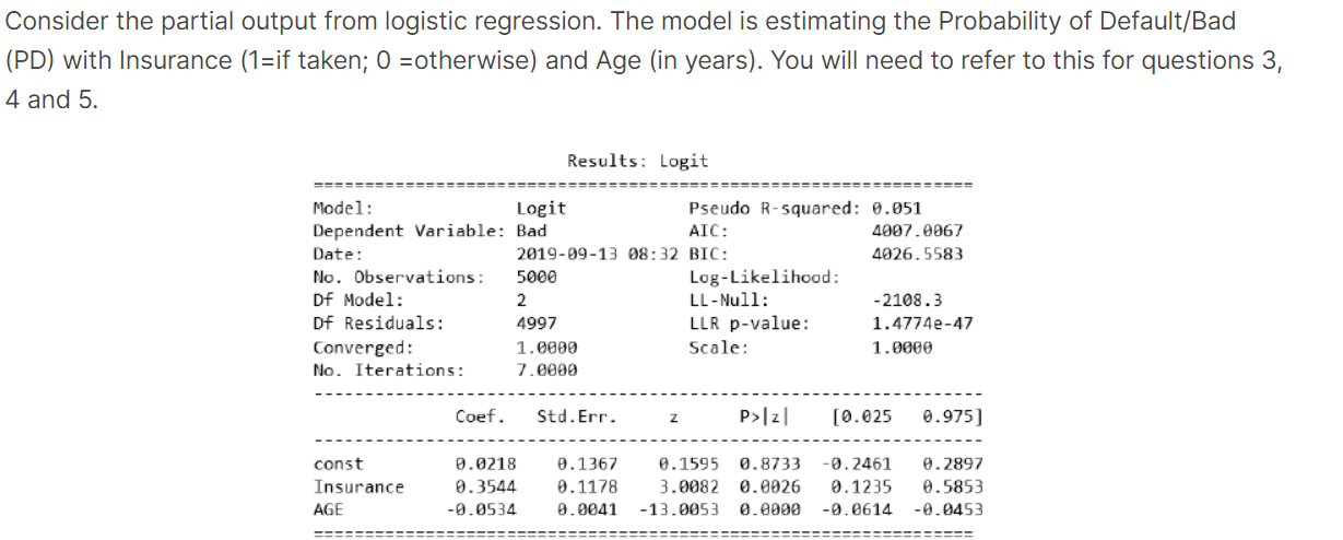 Solved Consider the partial output from logistic regression. | Chegg.com