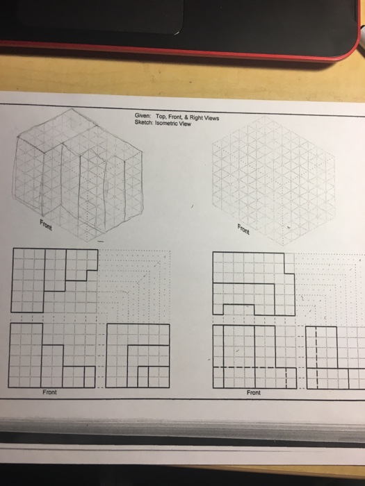 Solved Given: Top, Front, & Right Views Sketch: Isometric | Chegg.com