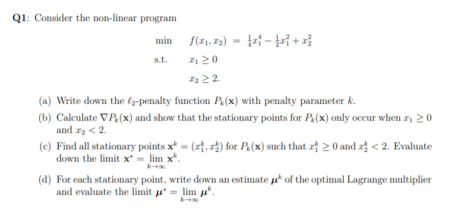 Q2: Consider the constrained nonlinear program min 23 | Chegg.com