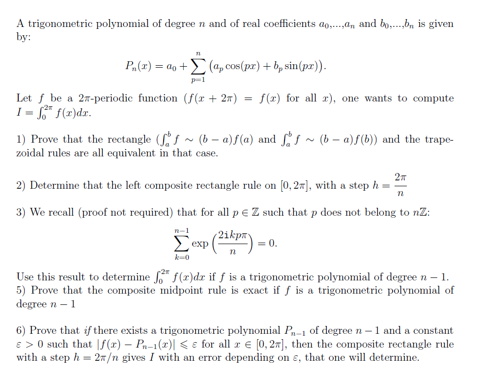 Solved A trigonometric polynomial of degree n and of real | Chegg.com