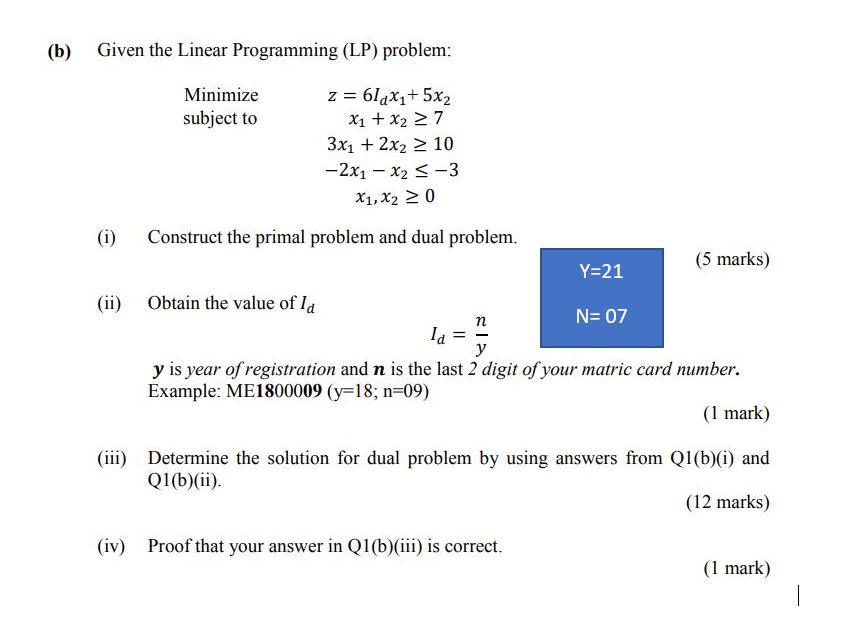 Solved (b) Given the Linear Programming (LP) problem: | Chegg.com