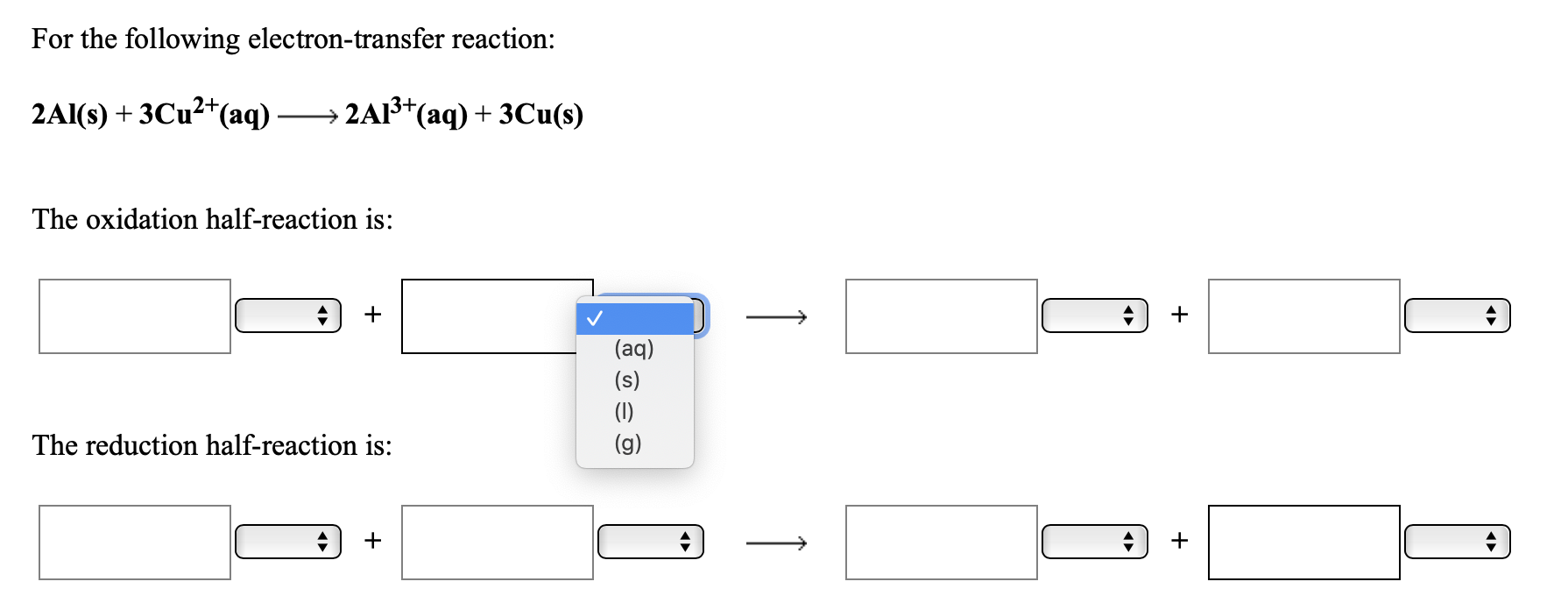 Solved For The Following Electron Transfer Reaction 2al S