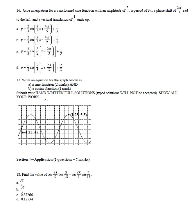 Solved 16. Give an equation for a transformed sine function | Chegg.com