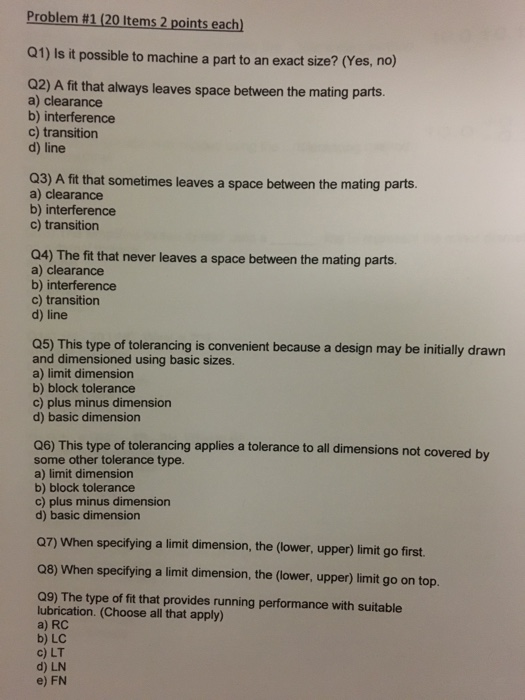 Solved Problem #1 (20 Items 2 points each) Q1) Is it | Chegg.com