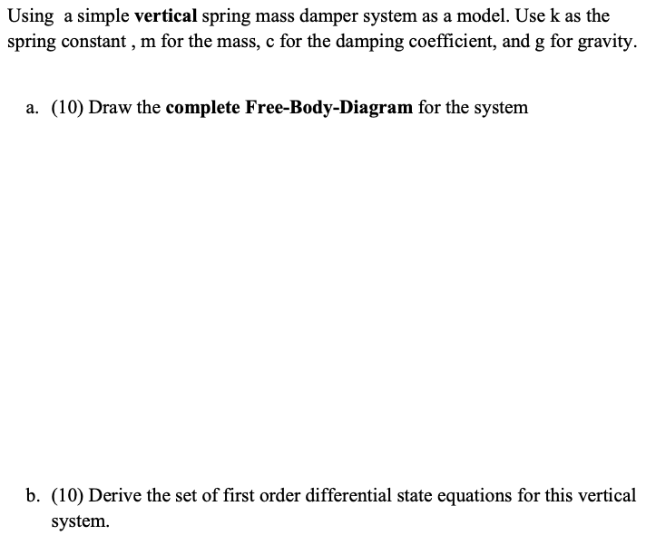 Solved Using a simple vertical spring mass damper system as | Chegg.com