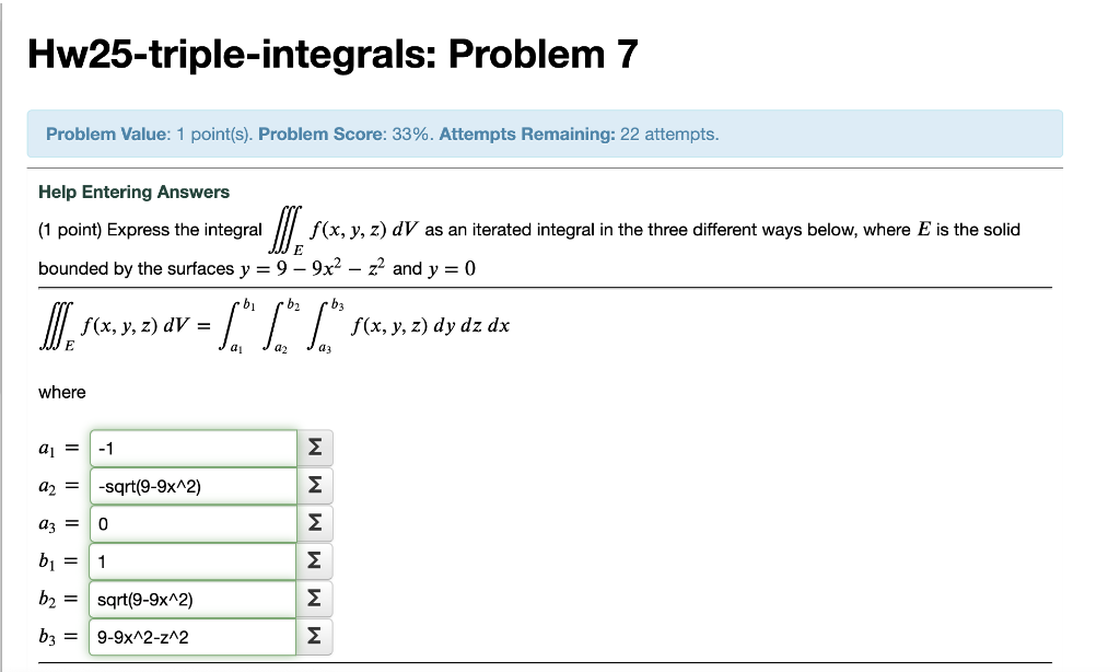 Solved Hw25-triple-integrals: Problem 7 Problem Value: 1 | Chegg.com