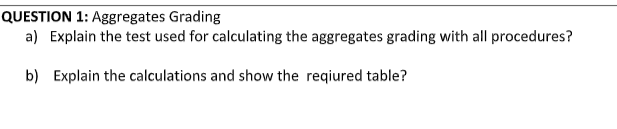 Solved QUESTION 1: Aggregates Grading a) Explain the test | Chegg.com