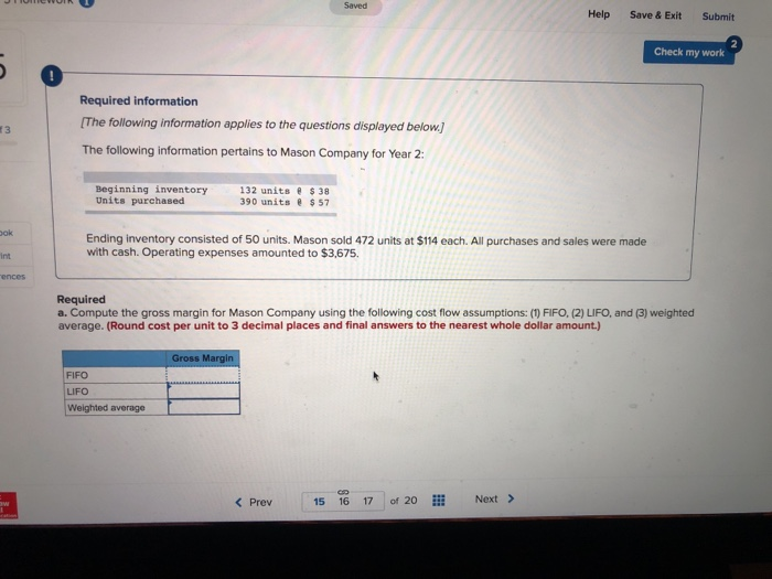 Solved Saved Help Save & Exit Submit Check my work 0 | Chegg.com