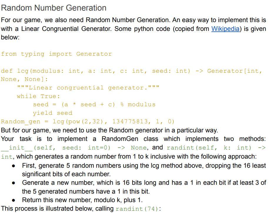 Solved Random Number Generation For our game, we also need | Chegg.com