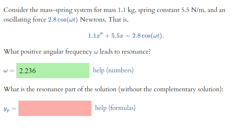 Solved Consider the mass-spring system for mass 1.1 kg, | Chegg.com