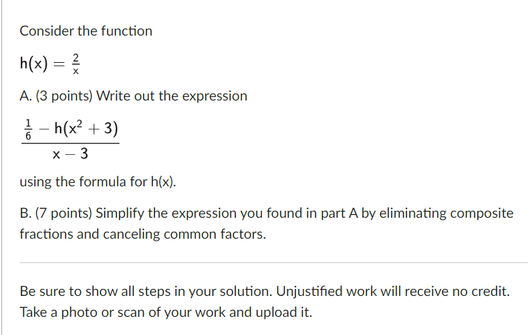 Solved Consider the function h(x)=x2 A. (3 points) Write out | Chegg.com