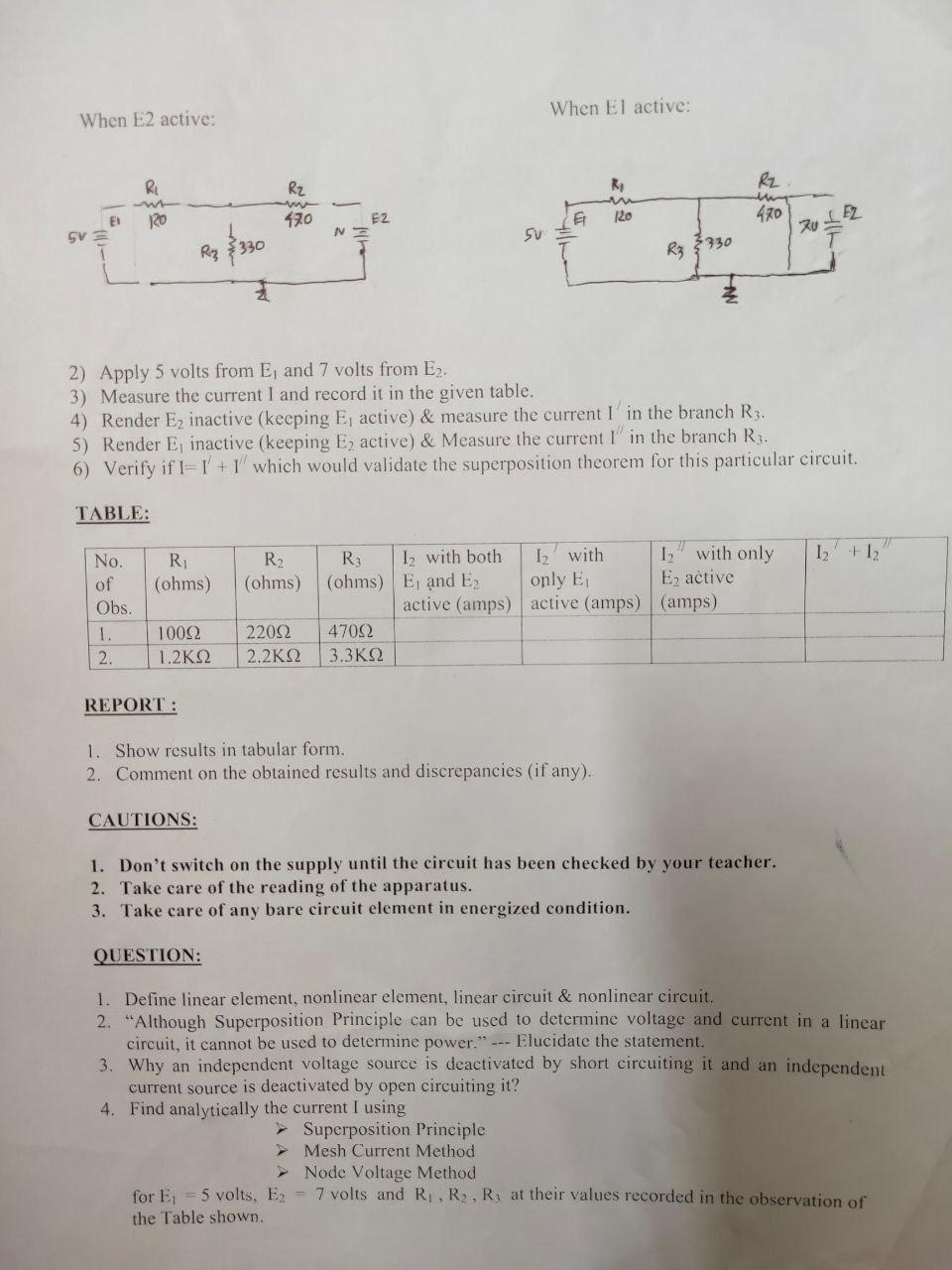Solved Name Of The Experiment: Verification of Superposition | Chegg.com