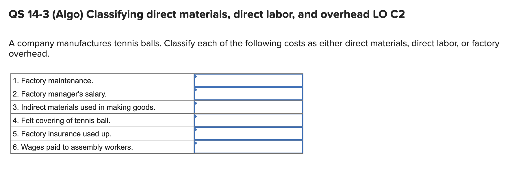 Solved QS 14-3 (Algo) Classifying direct materials, direct | Chegg.com
