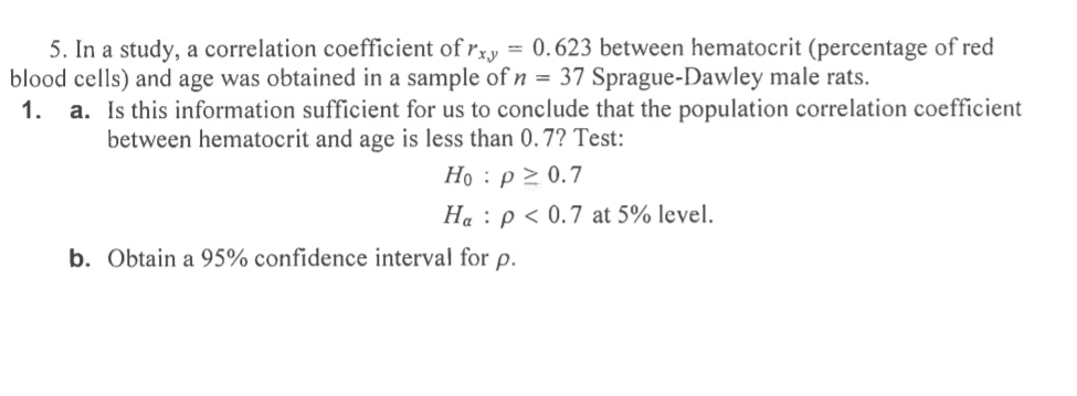 Solved 5. In a study, a correlation coefficient of rxy = | Chegg.com