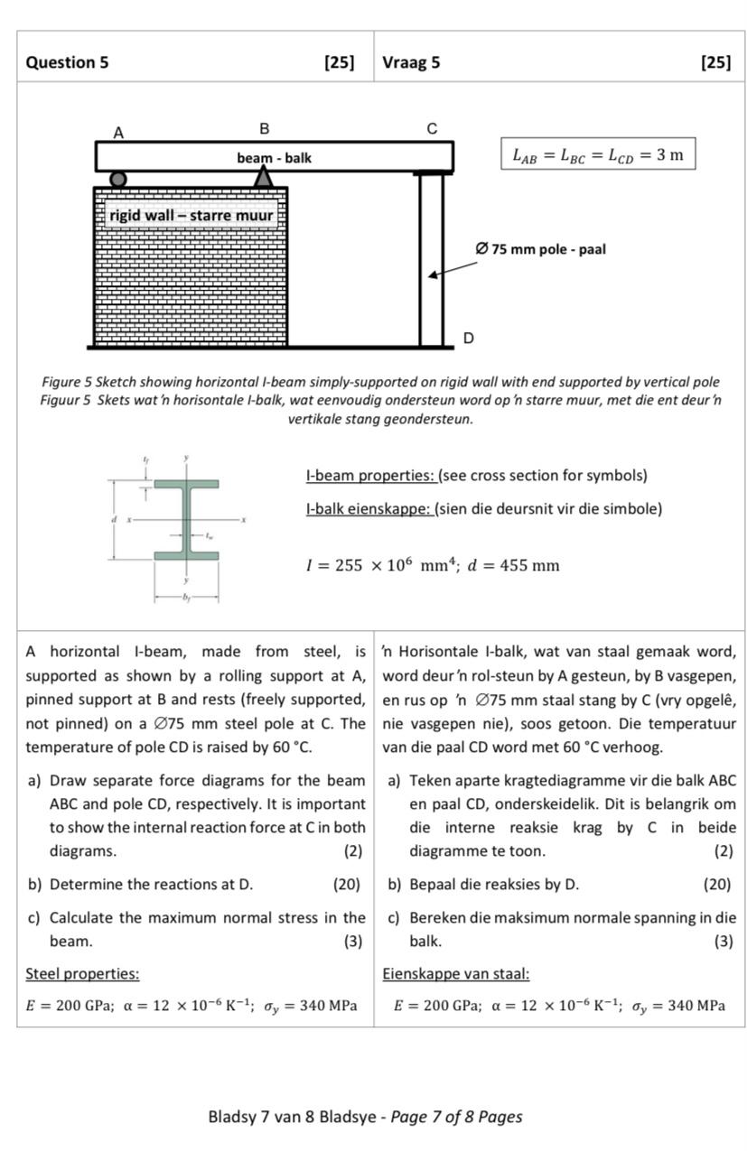 Solved Question 5 [25] Vraag 5 [25] A B с beam - balk LAB = | Chegg.com