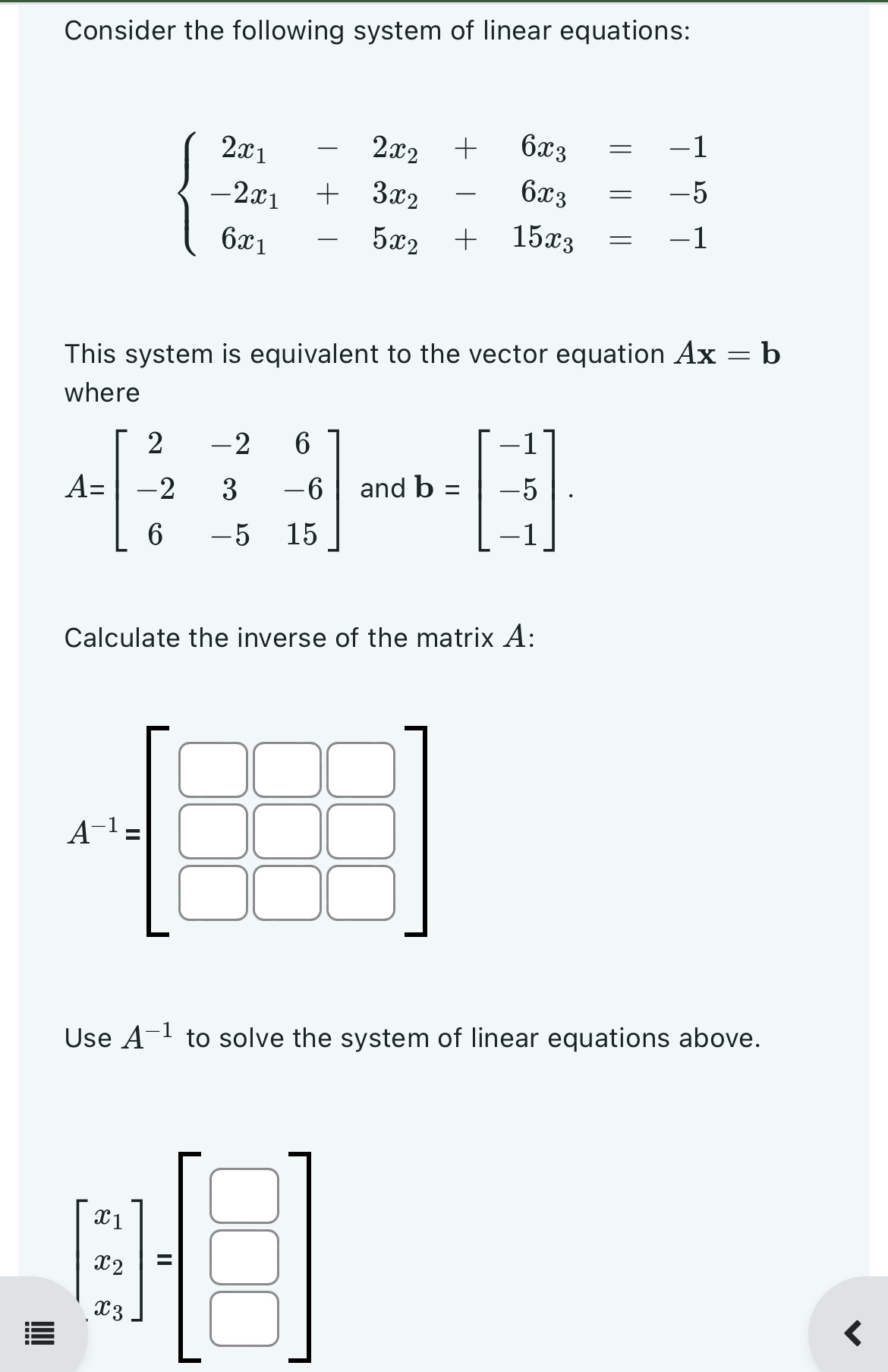 Solved Consider the following system of linear | Chegg.com