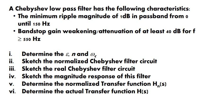 A Chebyshev low pass filter has the following | Chegg.com