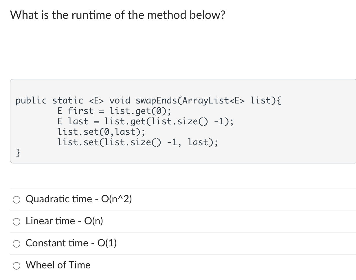 Solved What is the runtime of the method below? public | Chegg.com