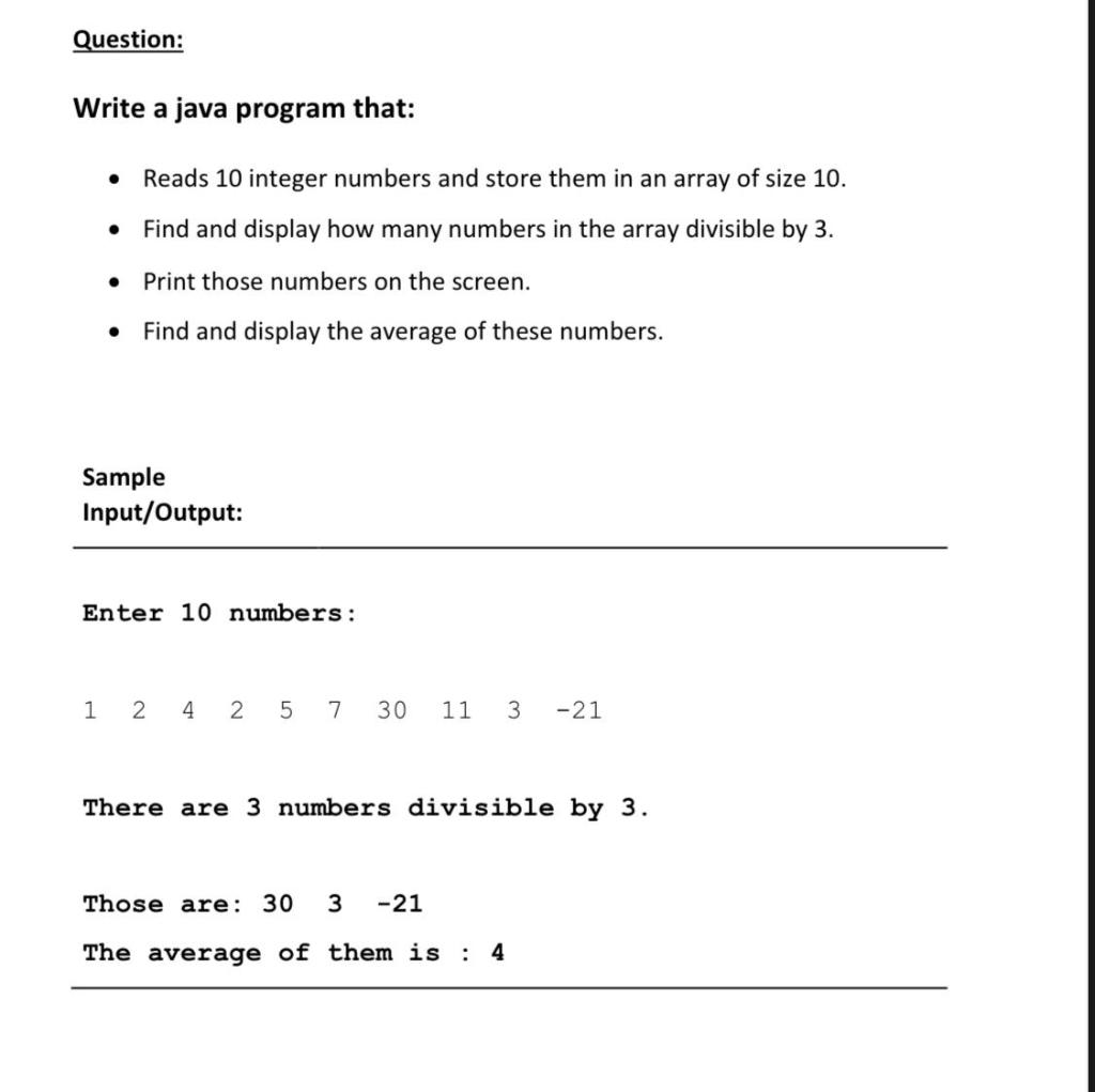 Solved Question: Write a java program that: . . Reads 10 | Chegg.com