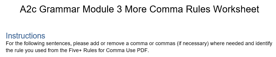 Solved A2c Grammar Module 3 More Comma Rules Worksheet | Chegg.com
