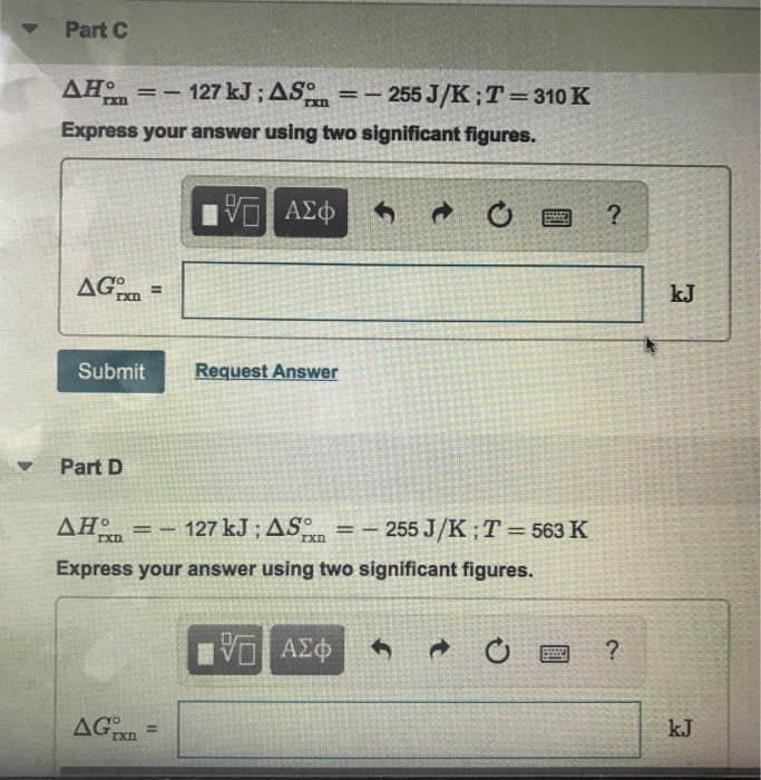Solved Calculate the change in Gibbs free energy for each of | Chegg.com