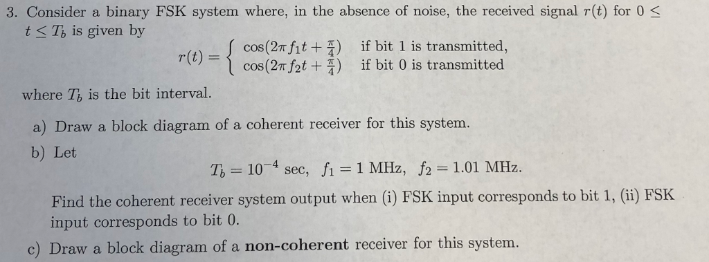 Solved 3 Consider A Binary Fsk System Where In The Absence 7843