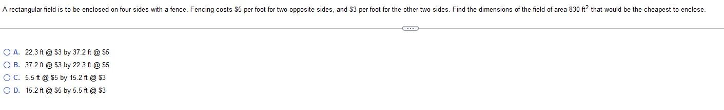 Solved A. 22.3ft@$3 by 37.2ft@$5 B.37.2 ft@\$3by22.3ft @\$5 | Chegg.com