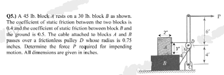 Solved Q5.) A 45lb, block A rests on a 30lb. block B as | Chegg.com