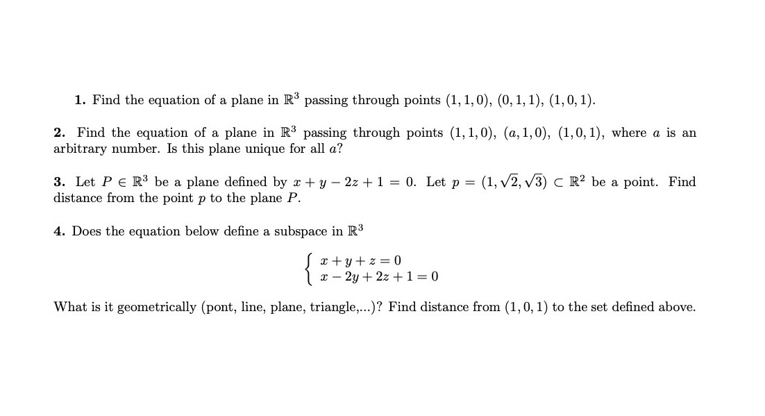 Solved 1. Find the equation of a plane in R3 passing through | Chegg.com