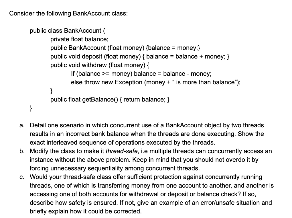 Consider the following BankAccount class: public | Chegg.com