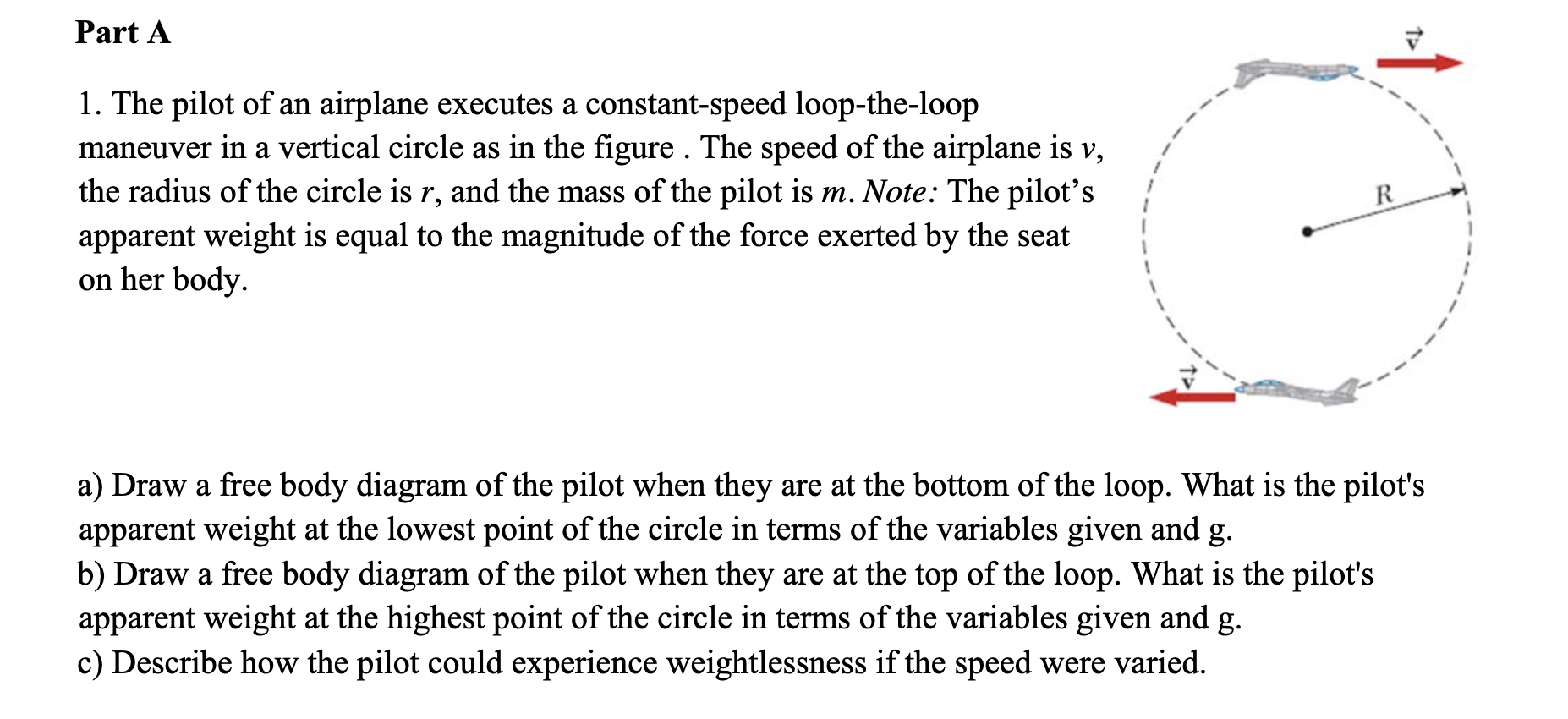 Solved Part A T> 1. The pilot of an airplane executes a | Chegg.com