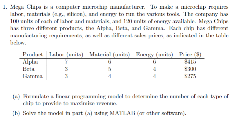 Solved 1. Mega Chips is a computer microchip manufacturer. | Chegg.com